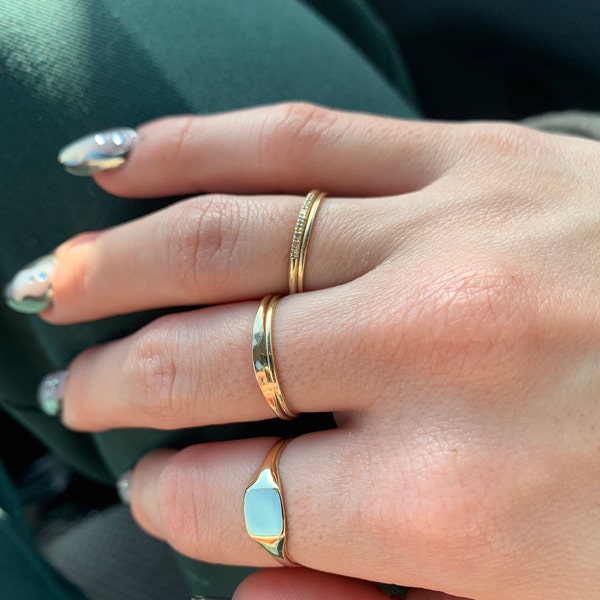 Solid Gold Square Signet Ring, 14k Gold Engraved Pinky Ring for Men Women, Personalized Initial ...