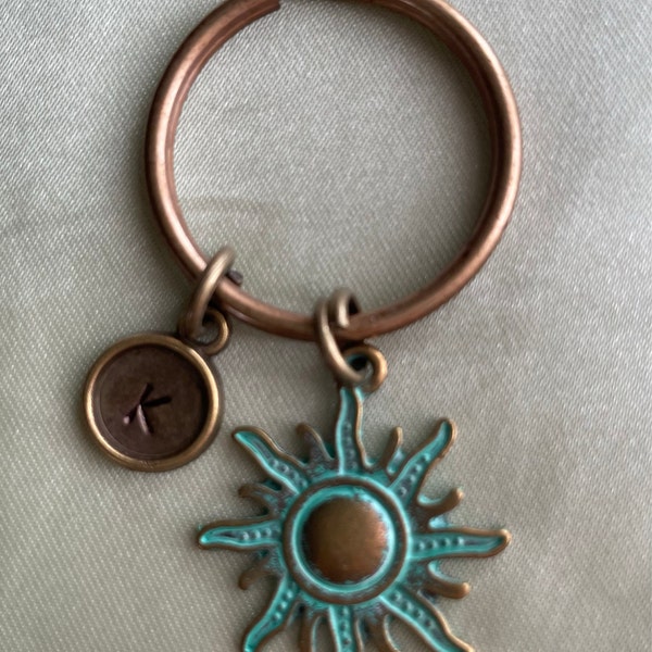 Sun Keychain VERY SMALL Sun Keyring Bronze Sun Charm Keychain Patina ...