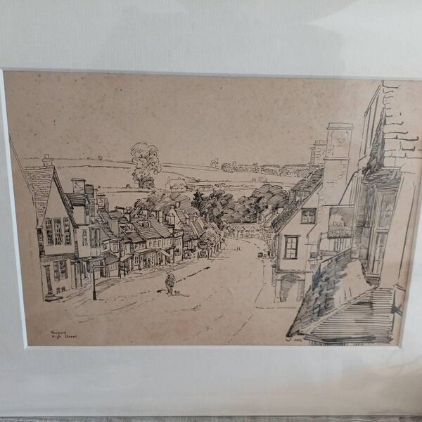 Original Watercolour on Paper, 'farm Buildings With Church Spire ...