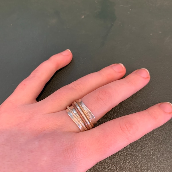 925 Sterling Silver Spinner Ring for Women, Silver and Gold Brass ...