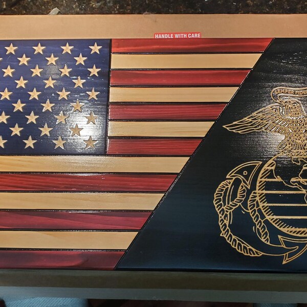 USMC Wooden Flag - Eagle Globe Anchor (licensed), Marine Corps, Charred ...