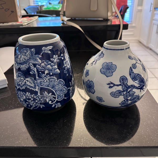 Porcelain Vases for Flowers, Hand Painted Blue Vase Set, Blue and White ...