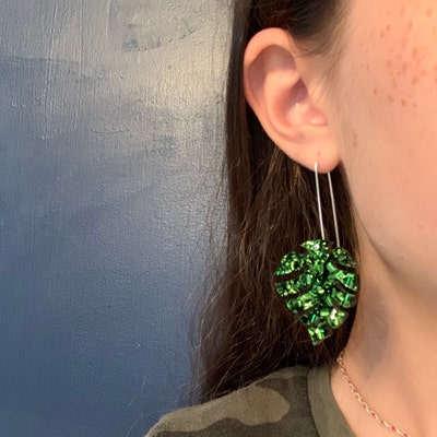 Monnie Drops Emma Laser Cut Drops Earrings Emerald Green - Etsy