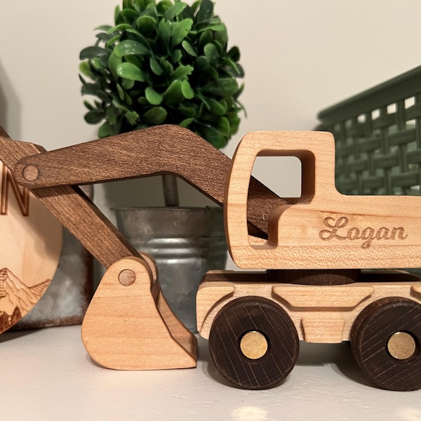 Toy Construction Excavator Handmade Wooden Construction Toy Vehicles ...