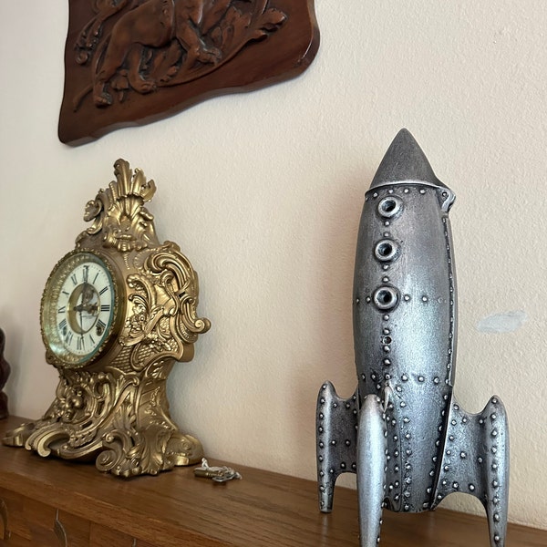 Moon Rocket Coin Bank With One Spaceman - Item #924, Cast Aluminum and ...