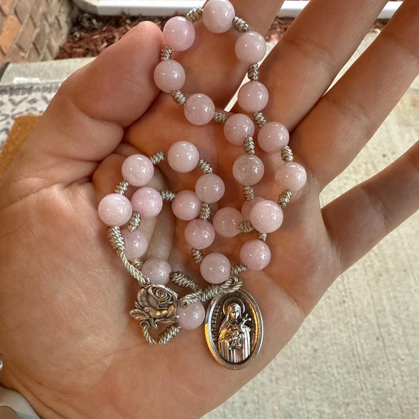Catholic Rosary, Tree Agate Stone, Corded, Fleur De Lis, Saint Benedict ...