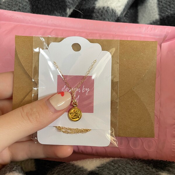 Rose Gold Angel Face Charm Necklace, Guardian Angel, Angel Wings ...