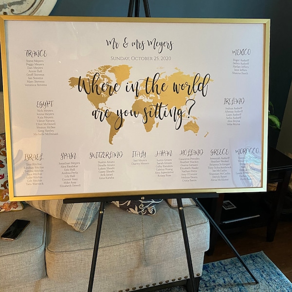 DIY Seating Chart Template, Where in the World Are You Sitting?, Gold ...