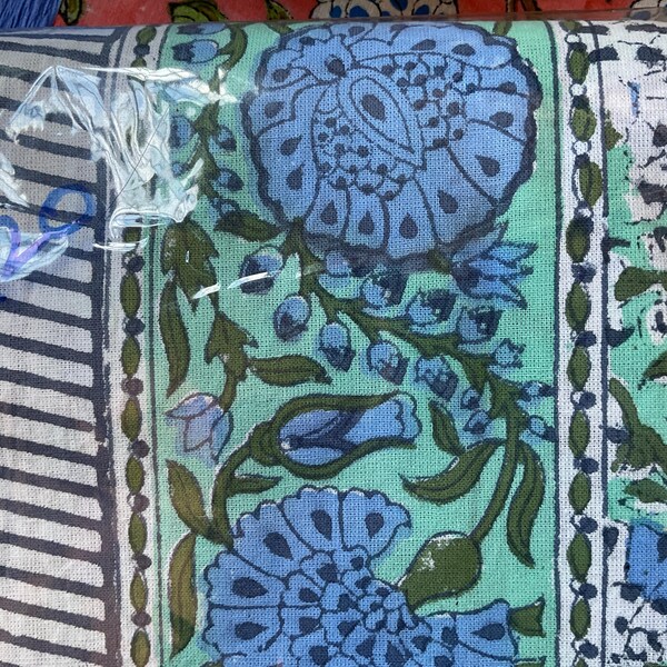 Blue Block Printed Quilted Throw Blanket 100% Cotton Quilt, Cover for ...