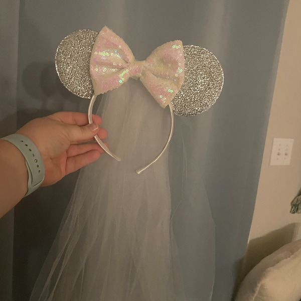 Bride Minnie Ears Headband, White Minnie Bride Ears, Bride Mickey Ears ...