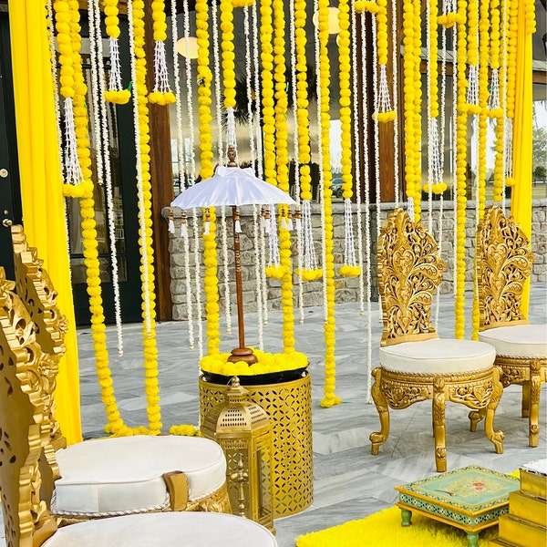 9 Ft Haldi Set Marigold Flower Garlands Yellow and White Wedding ...