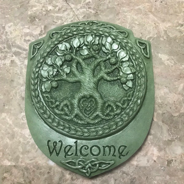Tree of Life Welcome Plaque Garden Art in Concrete in Moss (green) - Etsy