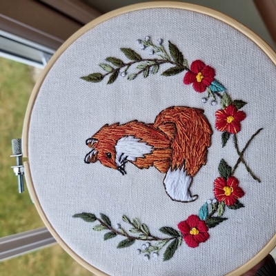 Fox Embroidery Pattern Fox and Flower Embroidery Pattern Woodland ...