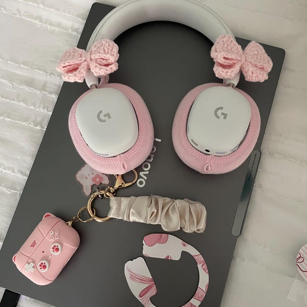 Crochet Bow Headphone Accessory: Coquette Gaming Headset Decor - Set of ...