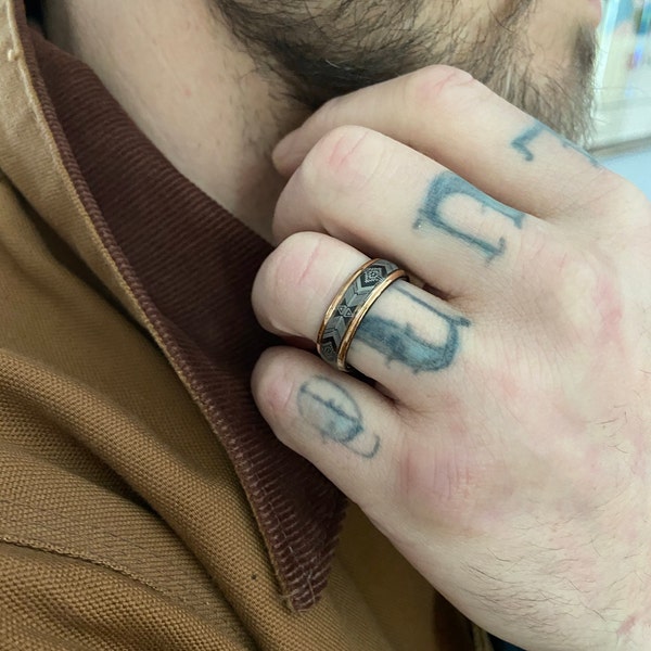 Engraved Tungsten Ring, Native American Ring, Southwestern Ring, Men's ...