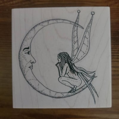 Fairy on Crescent Moon RUBBER STAMP, Fantasy Stamp, Fairy Stamp ...