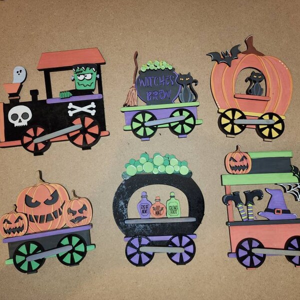 Halloween Standing Train File, Glowforge, Pumpkin, Skull, Frankenstein ...