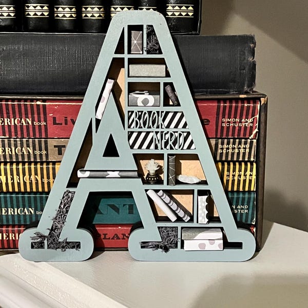 Custom Alphabet Letter Initial Book Lover Miniature Bookshelf Book Nerd ...