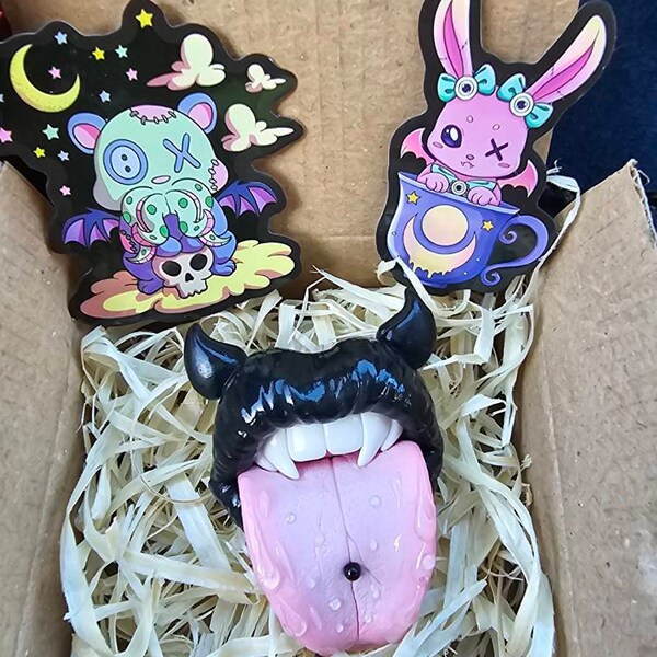 Collier lèvre y2k noir fait main diable lèvres chaudes broche piercing ...