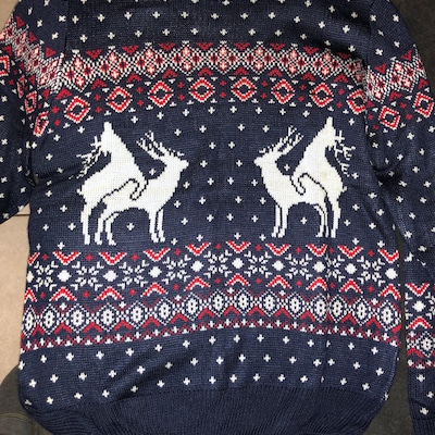 Reindeer Funny Ugly Christmas Sweater Navy - Etsy