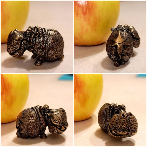 Bronze Miniature Hippopotamus Bronze Figurine Hippo collectible ...