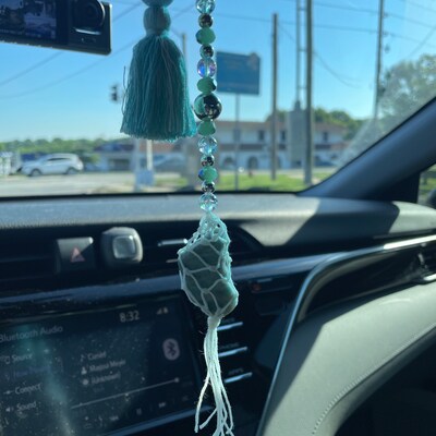 Custom Crystal Car Charm, Macrame Crystal Car Hanger, Crystal Car ...