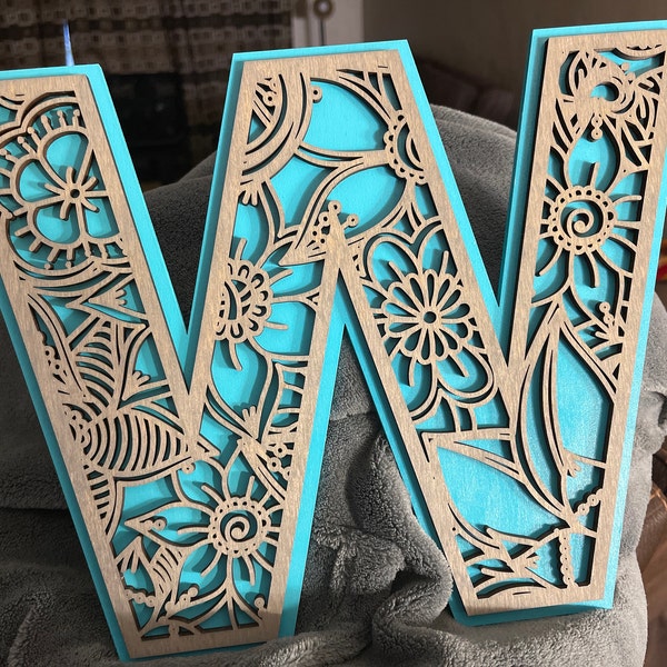 Floral Monogram Letter Sign, Custom Laser Cut Wooden Letters - Etsy