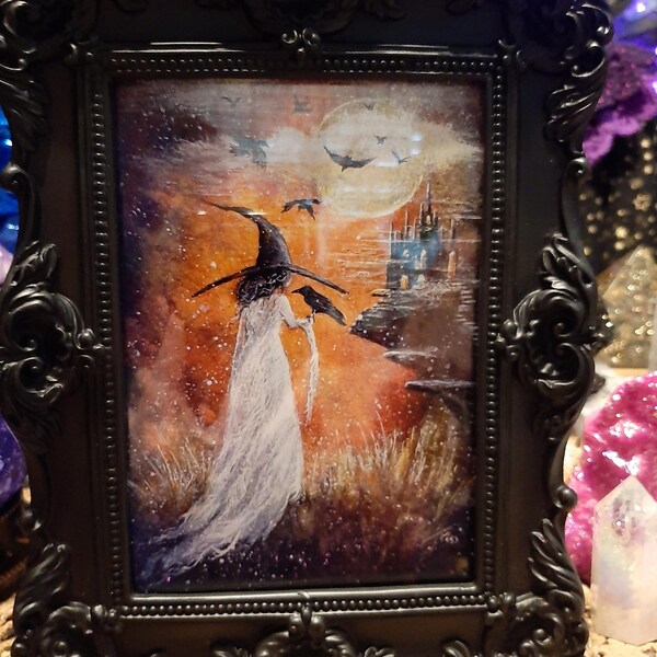 Giclee Fine Art Print Witch Raven Crow Black Bird Autumn Fall Autumn ...
