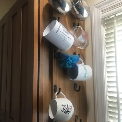 Vertical 10 or 12 Hook Mug Rack, Coffee Bar Ideas, Vertical Mug Rack ...