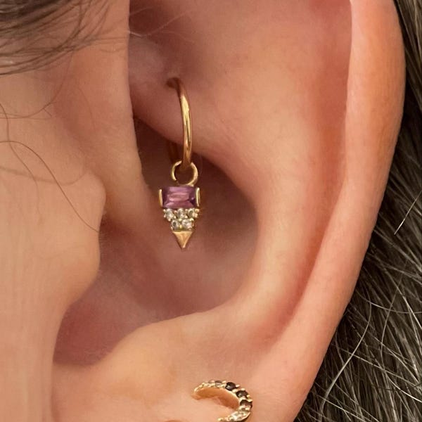 14K Gold Super Tiny Three Ball Cluster Bar Internally Threaded Ear ...