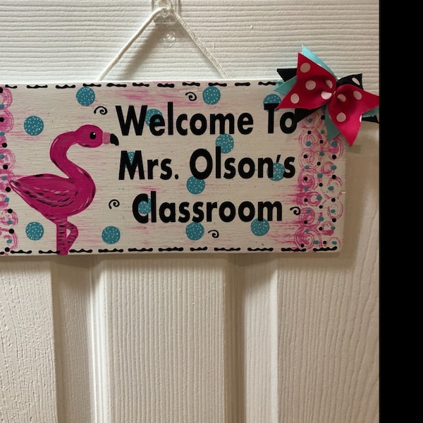 Personalized FLAMINGO TEACHER SIGN School Name Classroom Plaque Wall ...