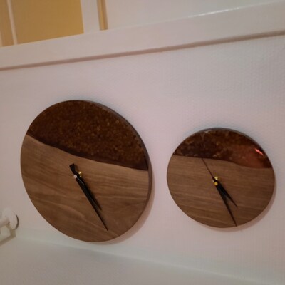 Olive Wood and Black Metal Hoop Wall Clock, Elegant and Modern Design ...