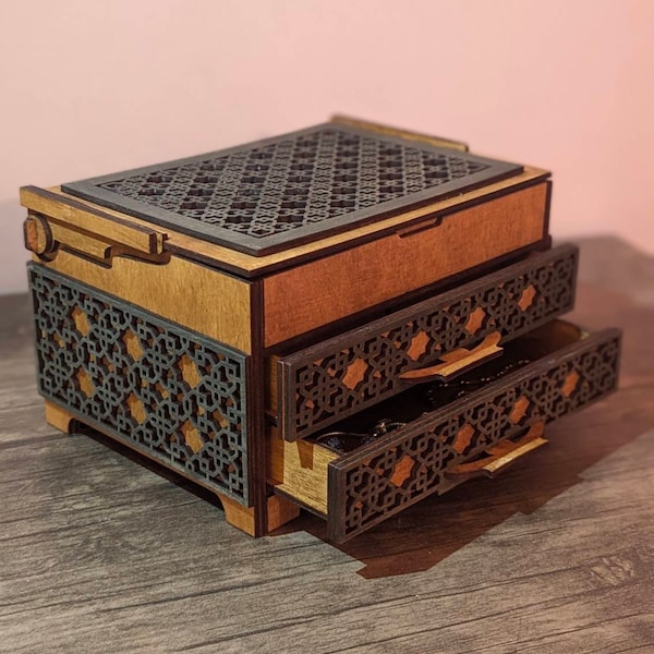 Laser Cut Jewelry Box With Sliding Lock File, 3mm, 1/8inch Box Svg Dxf ...