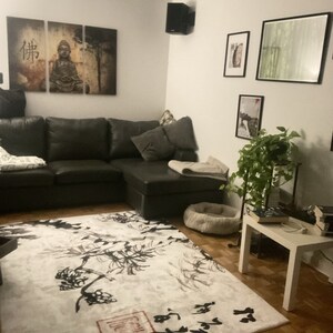 Yellow and Black Mid Century Modern Rug, Scandinavian Style, Living ...