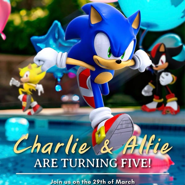 Pool Party Sonic Invitation, Super Hedgehog Kids Party E-invite ...