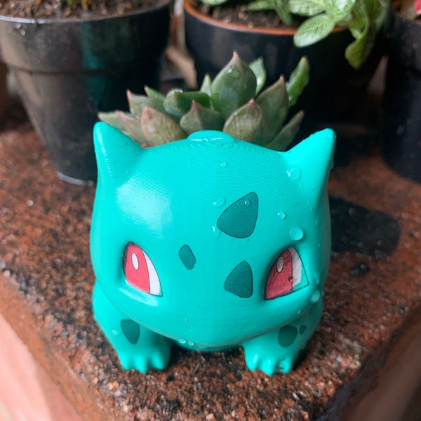 Painted Bulbasaur Planter With Live Succulent/cactus - Green/shiny ...