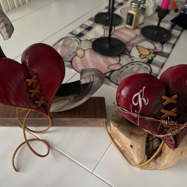 Handmade Leather Stitched Kintsugi Heart Sculpture: Barbed Wire & Steel ...