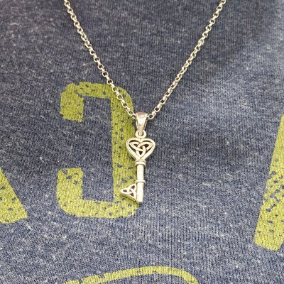 Celtic Knot Key Pendant, Sterling Silver, Key Pendant, Key Charm, Heart ...