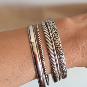 Set of 5 Sterling Silver Pattern Bangle Bracelet Pattern Sterling Bangles Stacking Bracelets ...