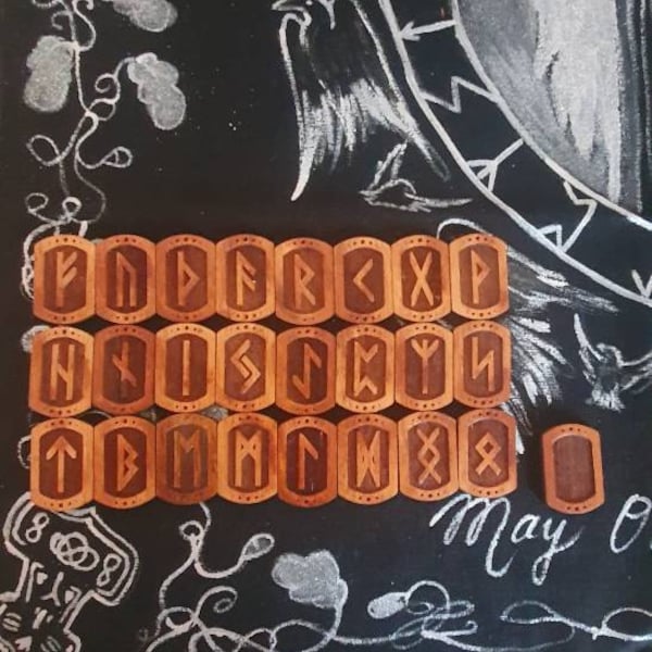 Wooden Runic Set, 25 Pcs With Velvet Pouch | Wood Runes Elder Futhark ...