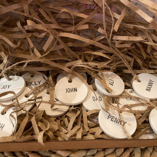 Clay Name Tags, Personalised Clay Tags, Place Names, Wedding Favours ...