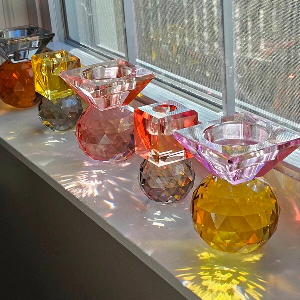 Colorful Yellow Pink Red Crystal Candle Holder, Unique Design Sparkling ...