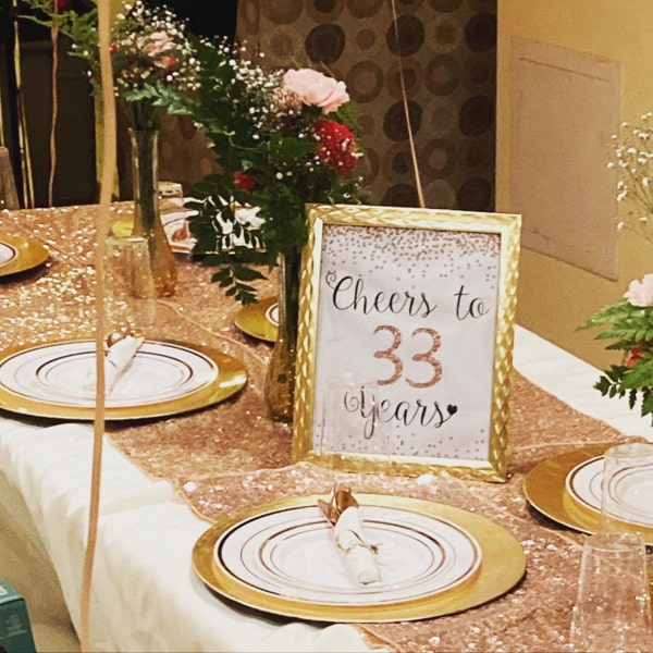 Cheers to 33 Years, 33rd Birthday Sign, 33rd Anniversary Sign, Rose ...