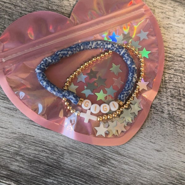 Pink Funfetti Heishi Bracelet, Name Bracelet, Heishi Bracelet ...