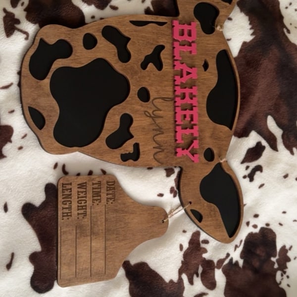 Baby Boy Cow Birth Stats Sign / Nursery Announcement / Cattle Tag ...