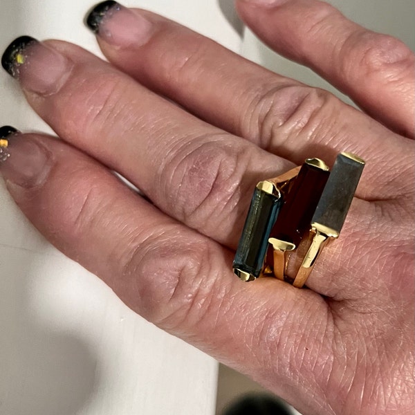 Garnet Hydro Ring ~ Rectangular Stone ~ 18k Gold Plated ~ Jewelry ...