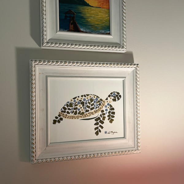 Pressed Flower Sea Turtle Art Print, Sea Turtle Gifts, Turtle Lover ...