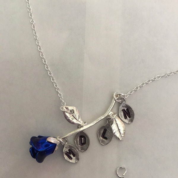 Blue Rose Necklace - Sideways Rose Necklace, Personalized, Anniversary ...