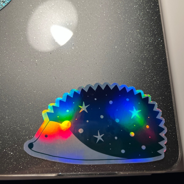 Holographic Hedgehog Vinyl Sticker, White Sticker, Glossy Vinyl Sticker ...