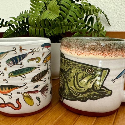Muskie, Bluegill, Walleye Underwater Art Mug With Sea Green Blue Drip ...